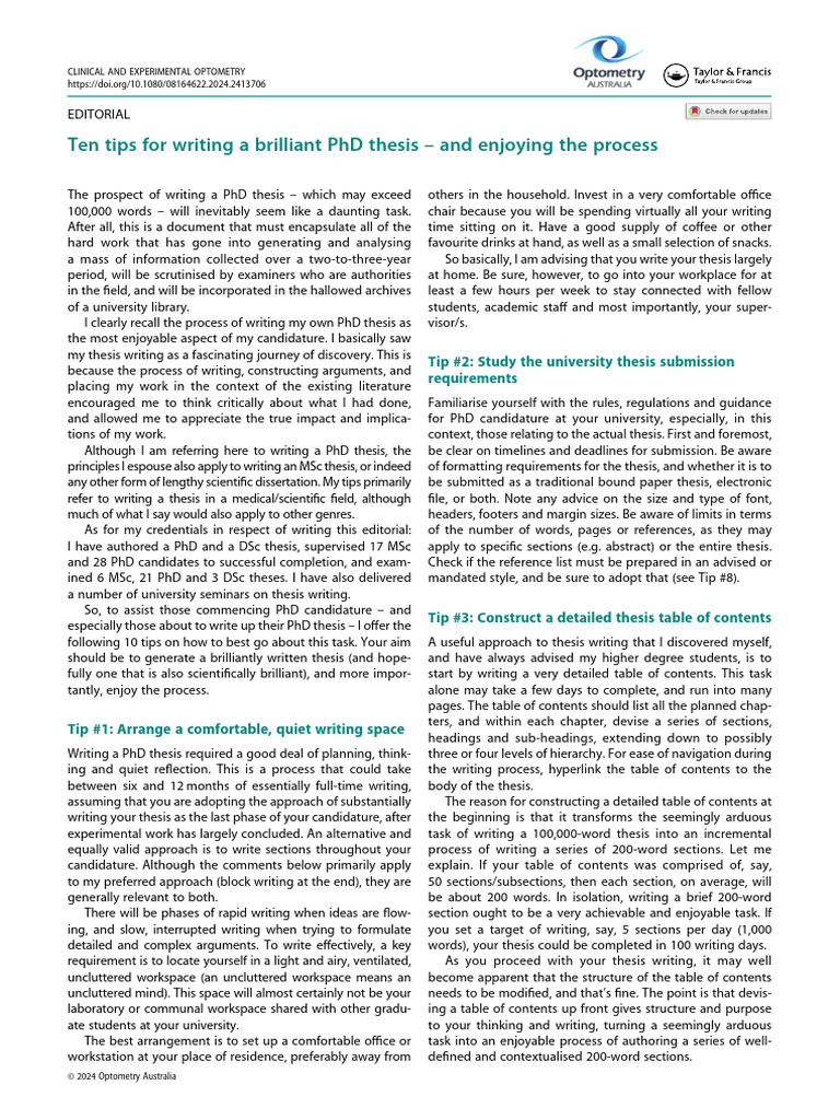 Tips for Writing a PhD Thesis | PDF | Thesis | Doctor Of Philosophy