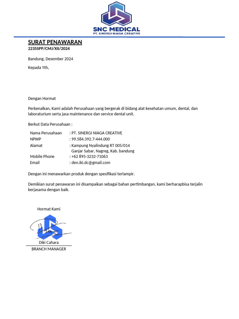 Surat Penawaran Sinergi | PDF