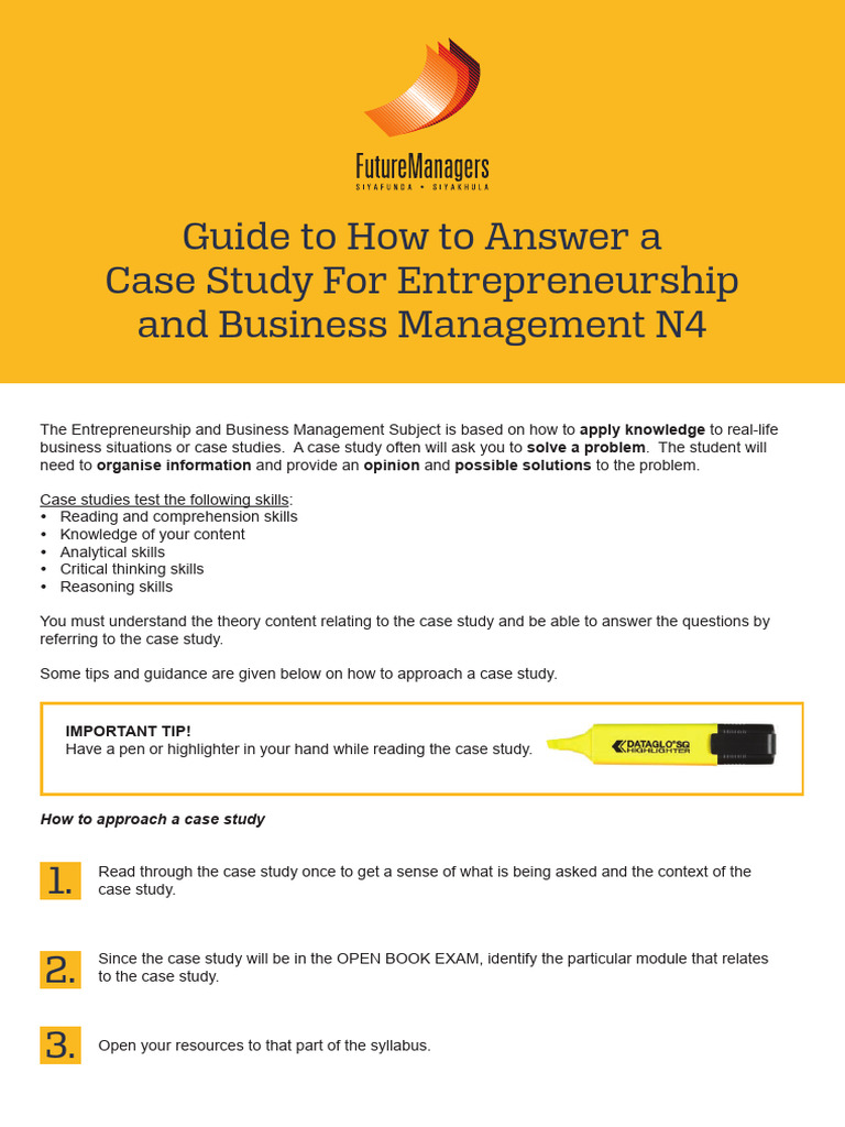 N4 ENTREP Guide To Approaching A CASE STUDY | PDF | Entrepreneurship ...