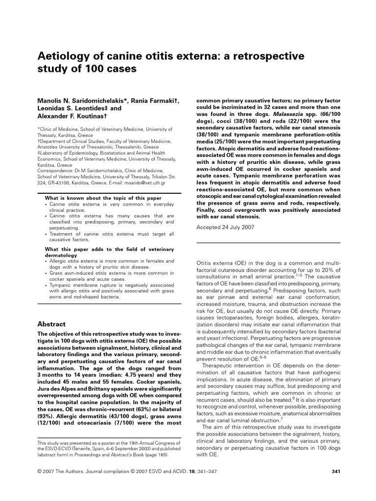 Saridomichelakis, 2007 - Aetiology of Canine Otitis Externa A ...