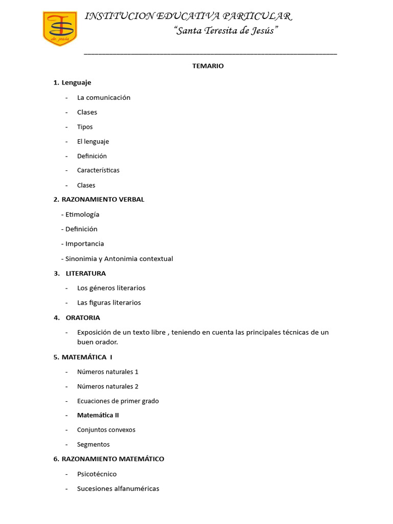 Temario 2do Secundaria | PDF