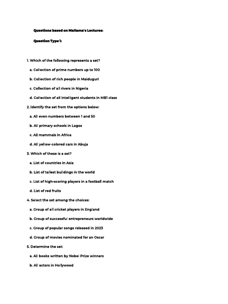 Set Identification Questions and Answers | PDF