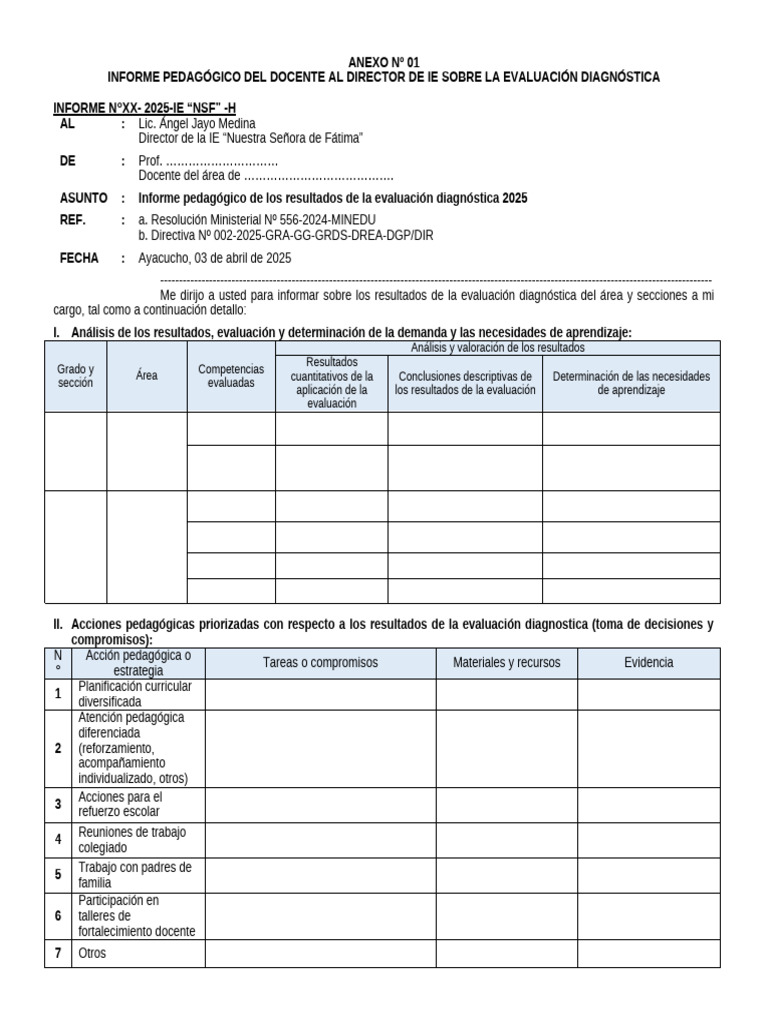 Anexo 01 Informe Del Docente Al Director 2025 | PDF | Cognición | Aprendizaje