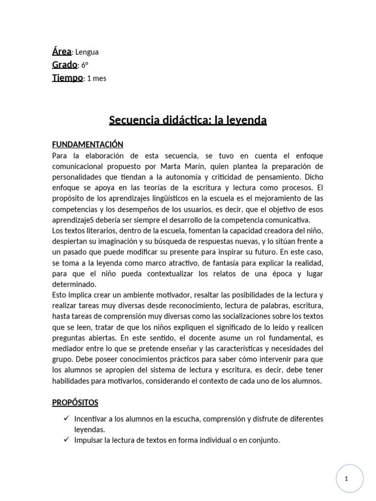 Secuencia Didáctica: La Leyenda en 6° Grado | PDF | Puntuación | Narración