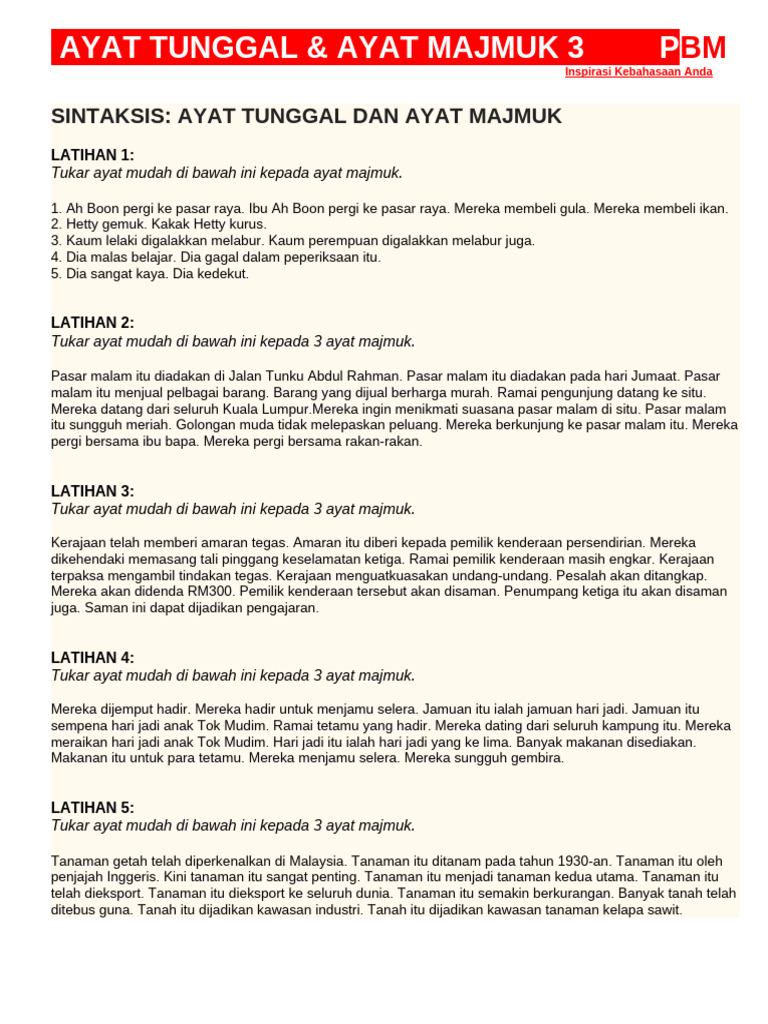 Sintaksis - Ayat Tunggal & Ayat Majmuk 3 | PDF
