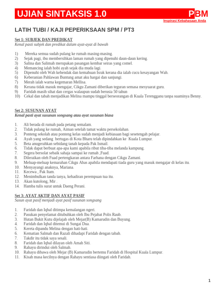 Sintaksis - Ujian Sintaksis 1.0 | PDF