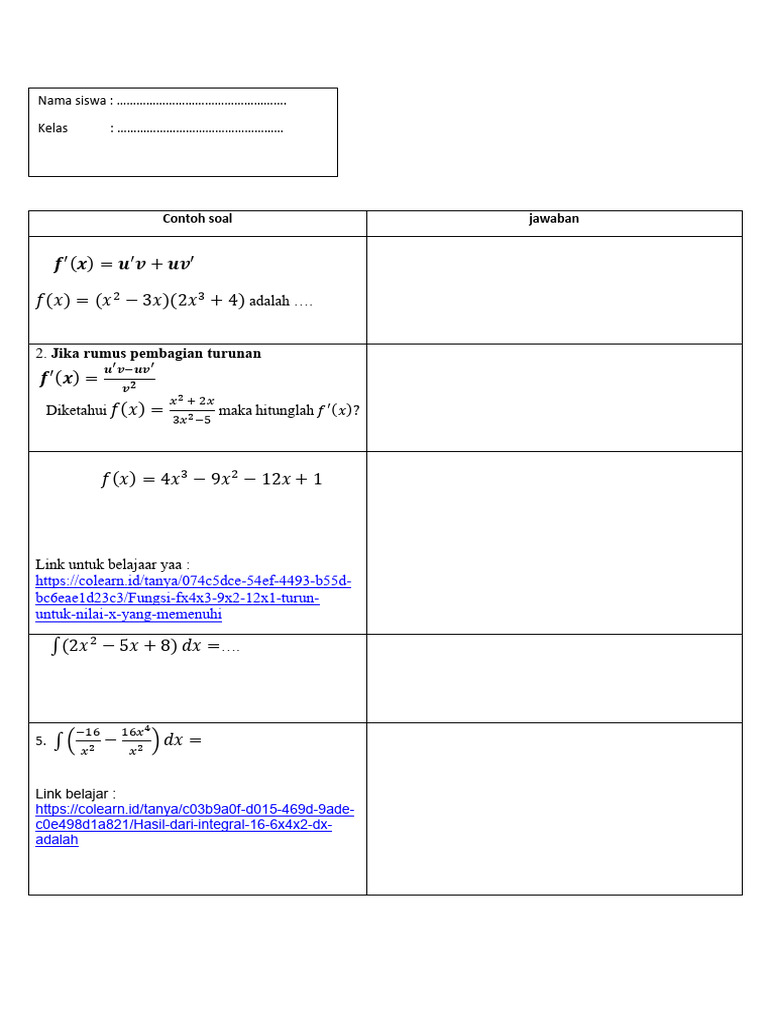 Kisi Kisi Uas MTK Wajib XI | PDF