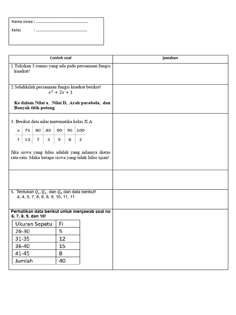 kisi kisi uas mtk X | PDF