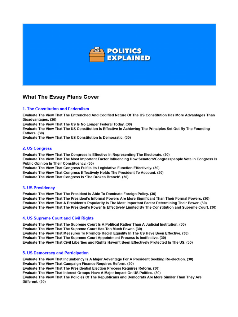 US Essay Plans Information Document | PDF | American Government ...