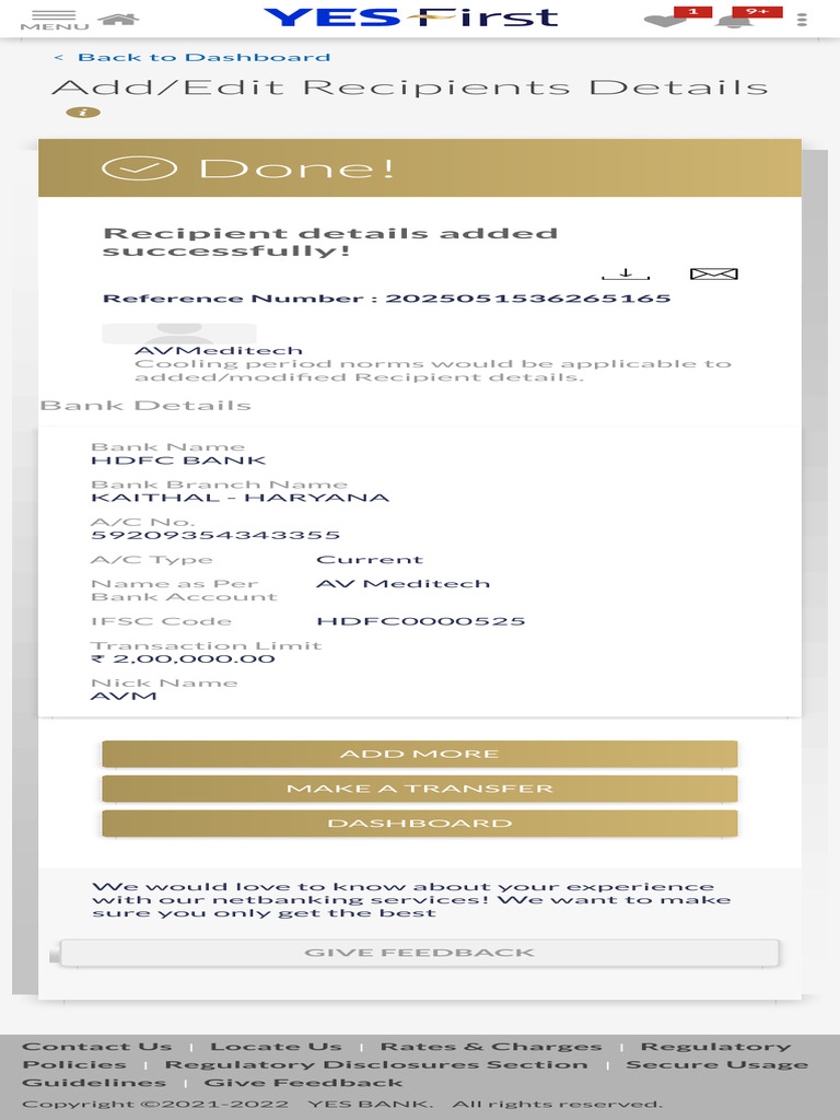 AddEdit Recipients Details - YES Bank 2 | PDF
