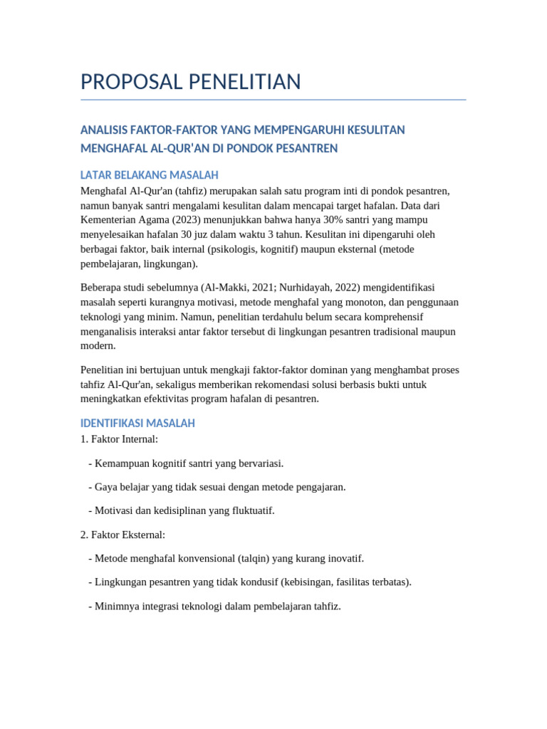 Proposal Penelitian Tahfiz | PDF