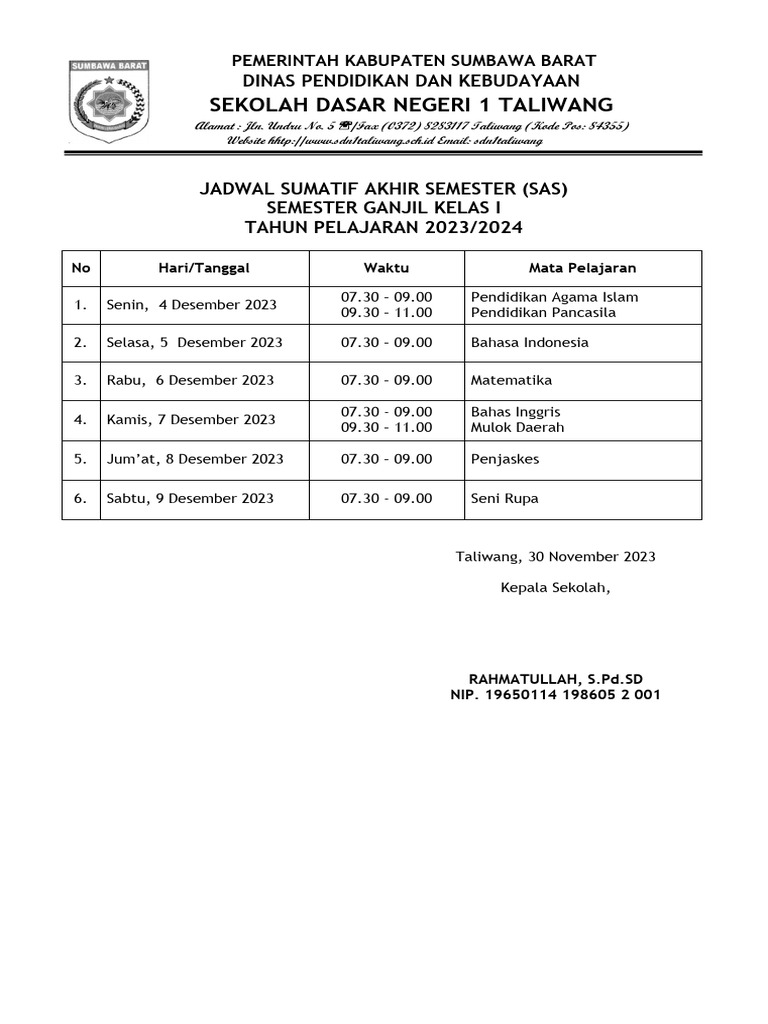 Jadwal PAS Ganjil 2023-2024 x | PDF