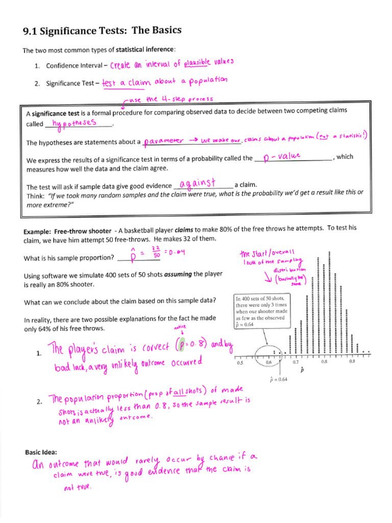 Chapter 9 Notes Packet 2 | PDF | P Value | Statistics