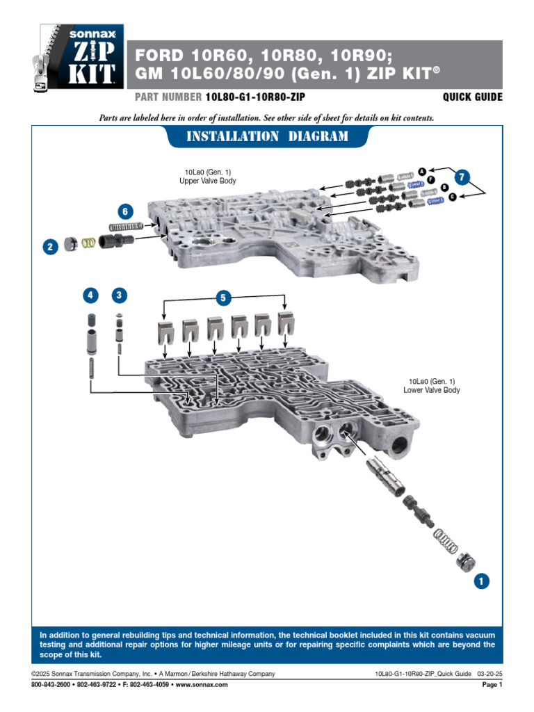 FORD 10R60, 10R80, 10R90 GM 10L60/80/90 (Gen. 1) ZIP KIT: Installation ...