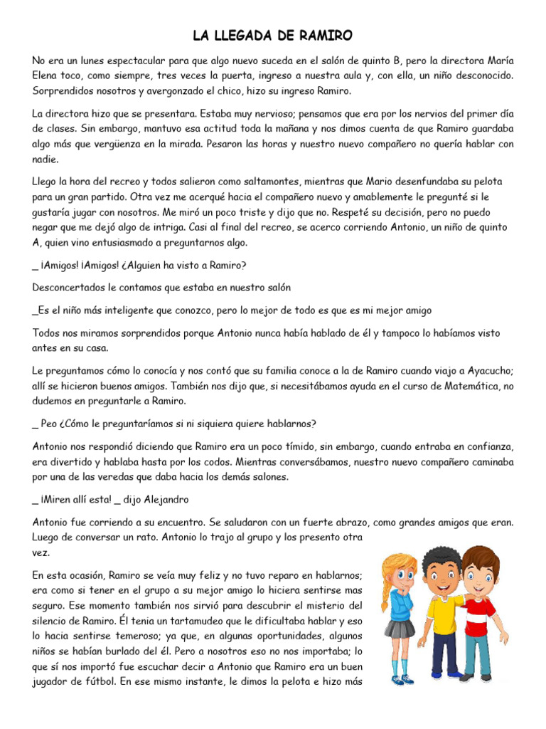 Lectiura y Ficha de Comprension Del Cuento La Llegada de Ramiro Del 7 Al 11 Abril 2025 | PDF