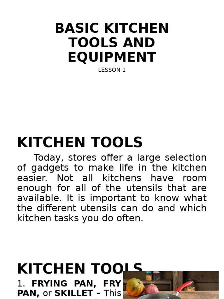 Basic Kitchen Tools and Equipment | PDF | Cooking | Food And Drink ...