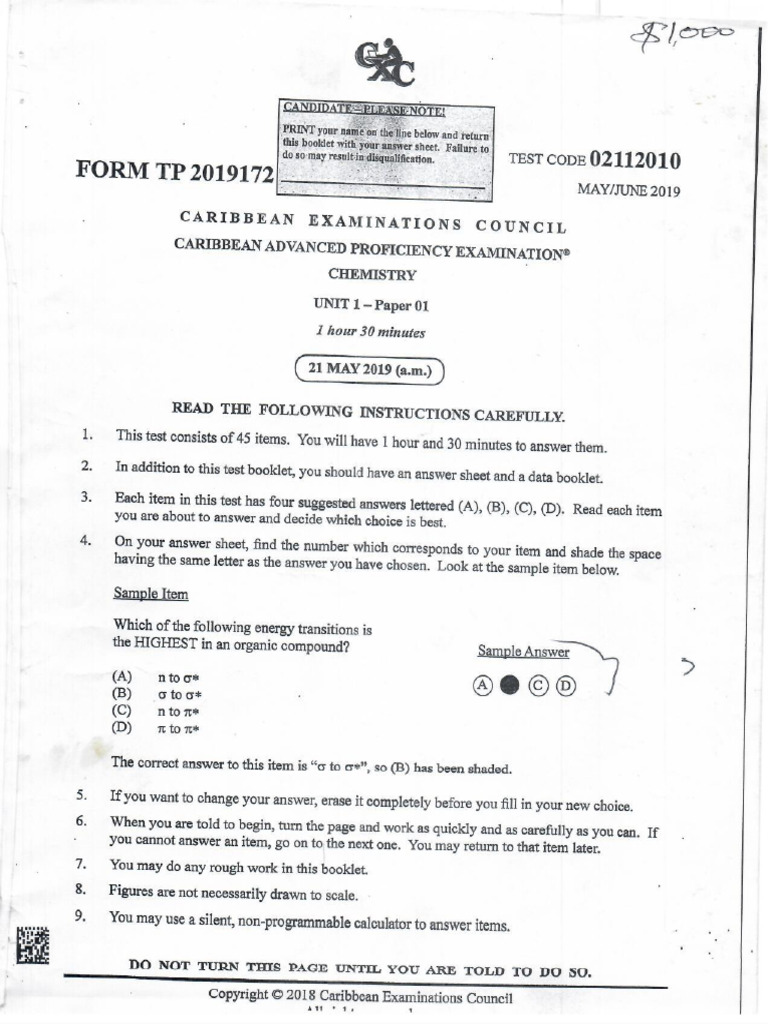 Chemistry 2019 U1 P1 | PDF