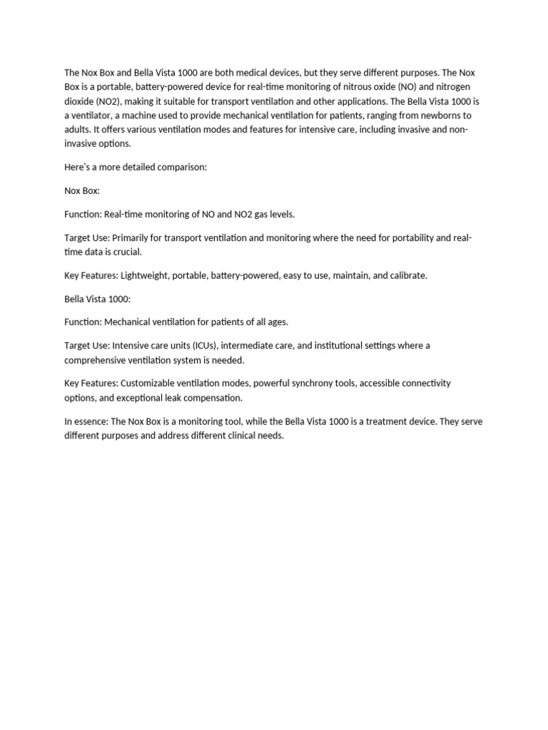 The Nox Box and Bella Vista 1000 Are Both Medical Devices | PDF