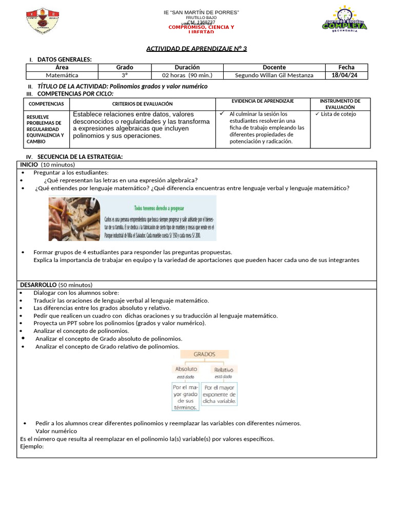 ACTIVIDAD DE APRENDIZAJE 05 | PDF | Álgebra | Modificación de comportamiento