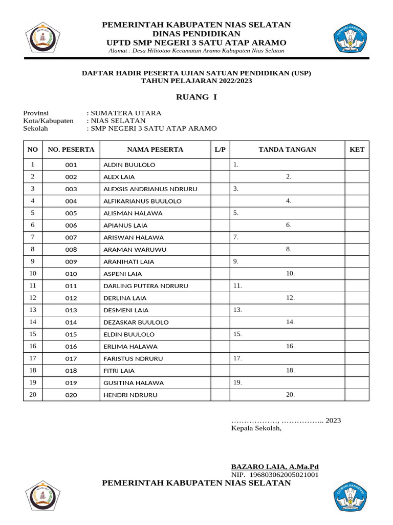 2 Daftar Hadir Peserta Ujian | PDF