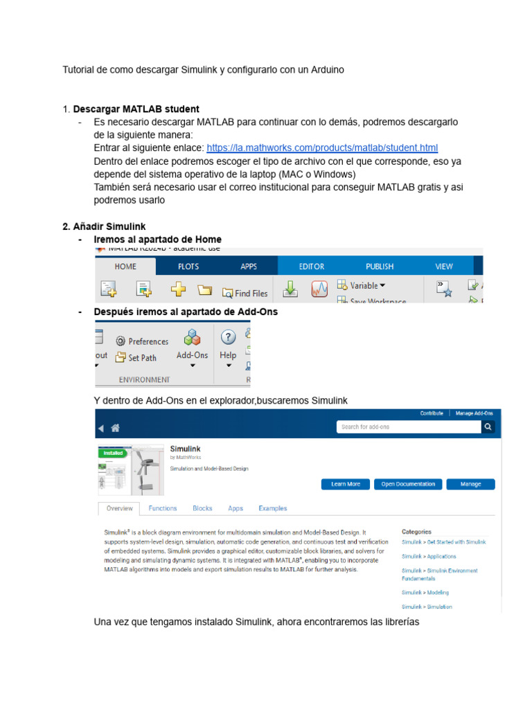 Tutorial De Como Descargar Simulink Y Configurarlo Con Un Arduino Pdf Arduino Matlab