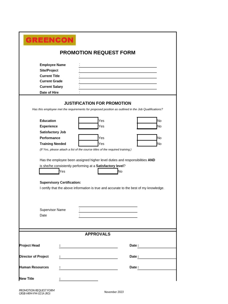 Promotion Request Form Template | PDF
