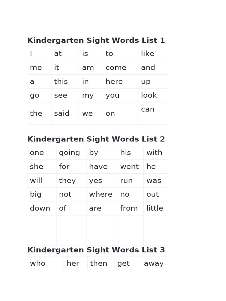 Kindergarten Sight Words | PDF
