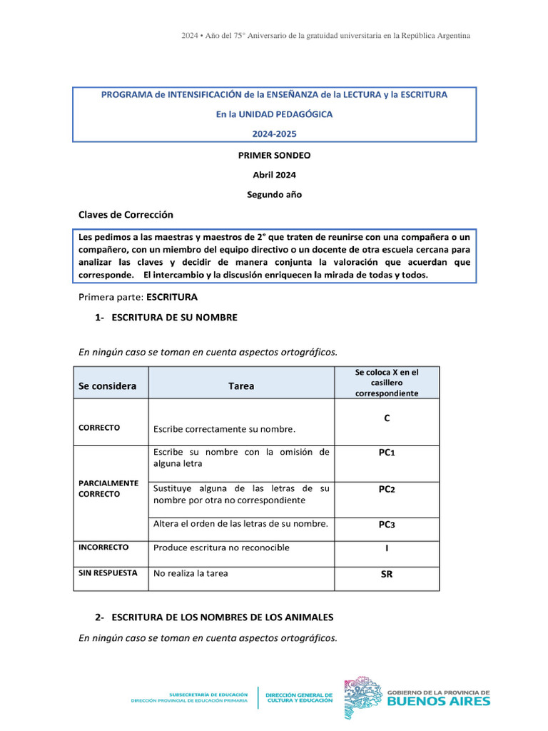 CLAVES DE CORRECCIÓN SONDEO 2do Año | PDF