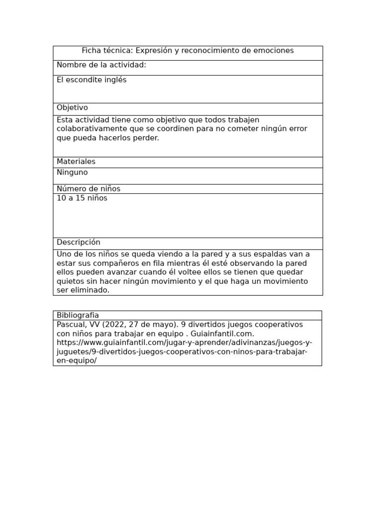 Actividad: El Escondite Inglés | PDF
