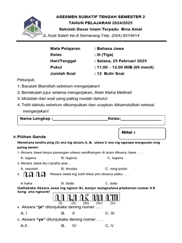 Asts Kelas 3 Bahasa Jawa - Fix | PDF