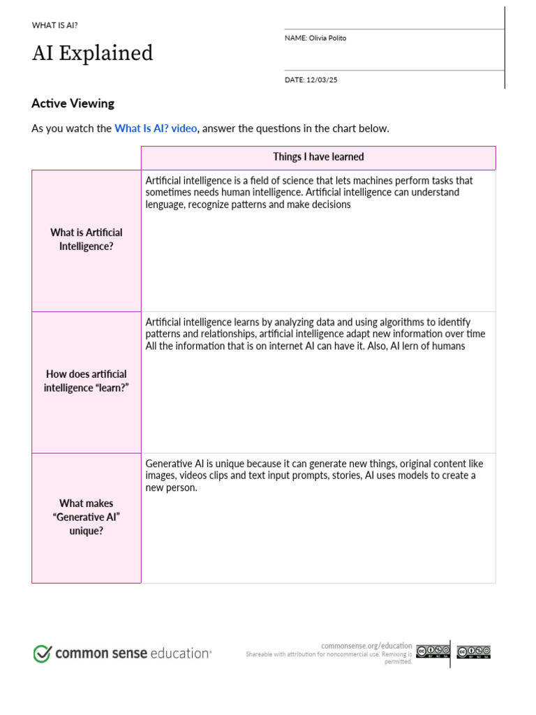 Grades 6-12 - AI Literacy - AI Explained - Student Handout | PDF