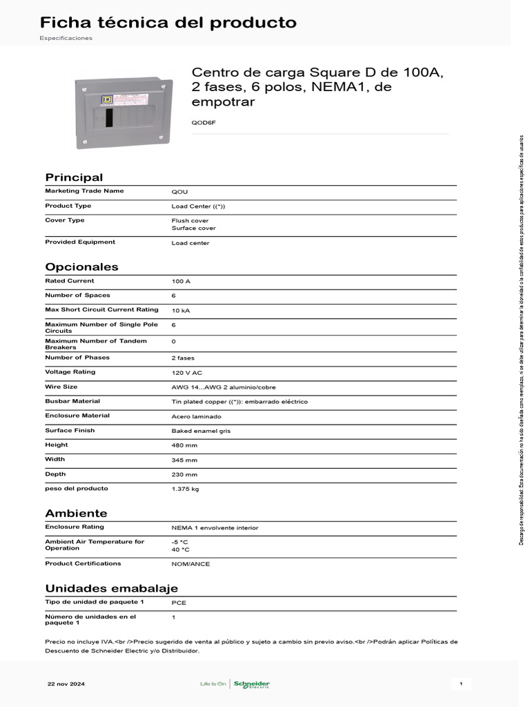 Schneider Electric - Centros-de-Carga-QO - QOD6F | PDF | Metales de transición | Elementos químicos