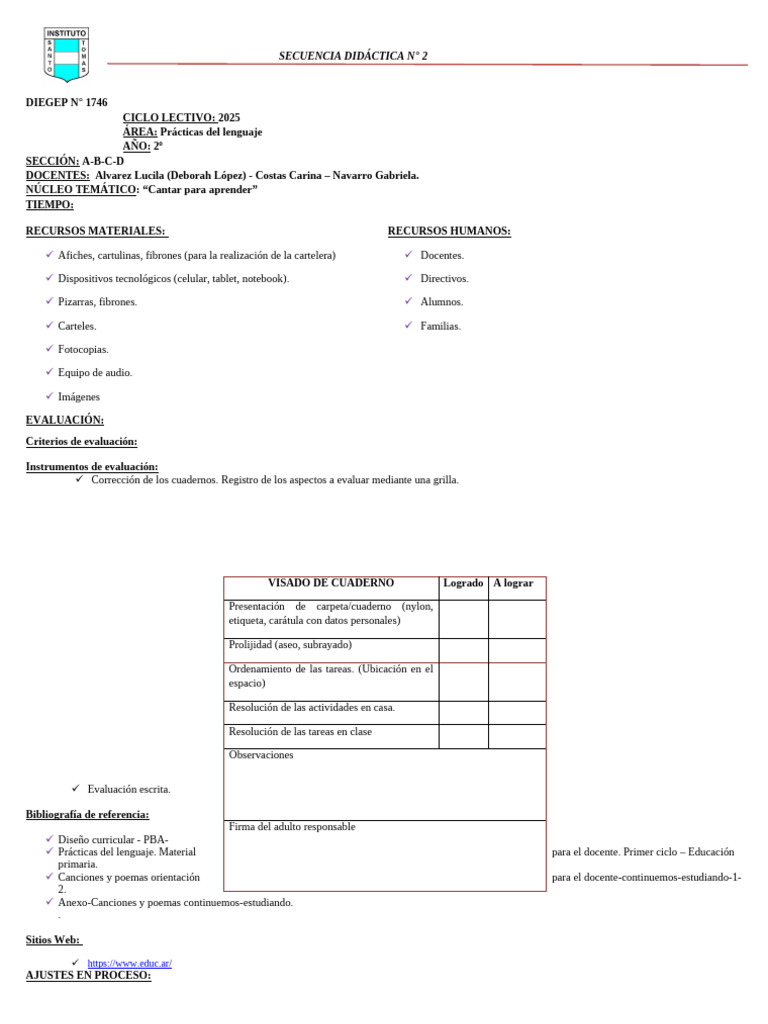 Secuencia Didáctica N°2 PDL Segundo A, B, C y D 2025 | PDF | Escritura | Puntuación