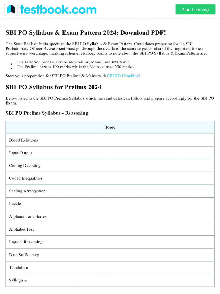 SBI PO Syllabus & Exam Pattern 2024 - Download PDF! | PDF
