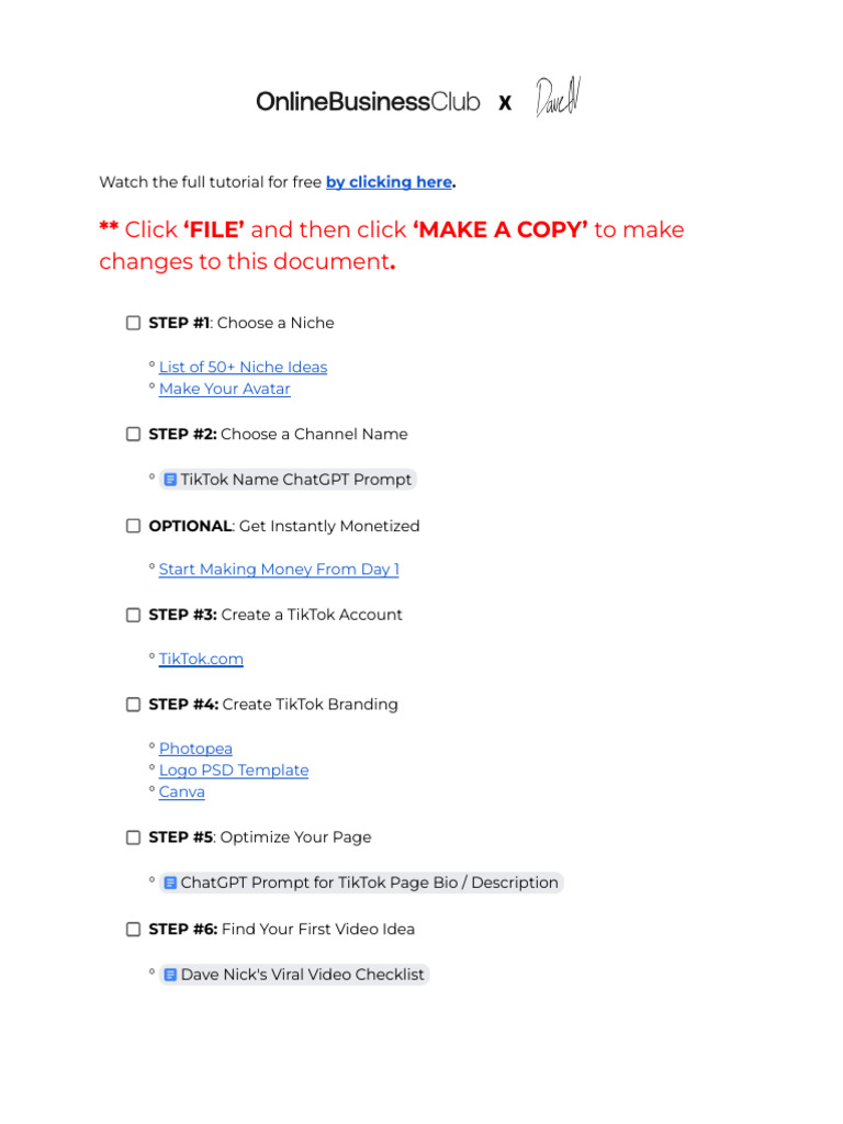 Dave Nick's TikTok Automation STARTER Blueprint | PDF