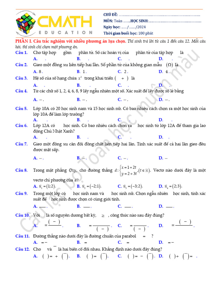 De 01 Cuoi Ki 2 Toan 10 Form 2025 - Hs - Cmath | PDF
