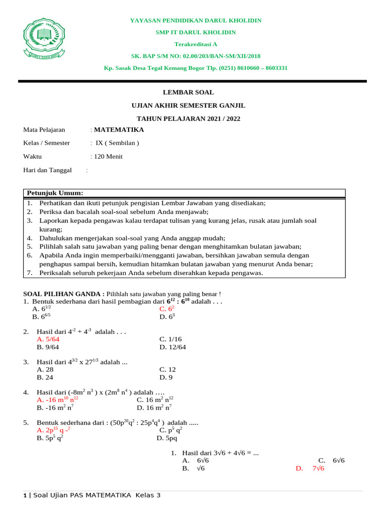 Soal MTK kelas 9 | PDF