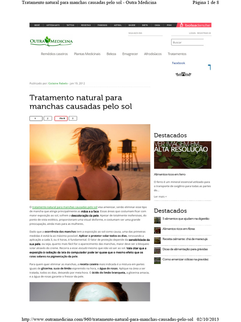 Tratamento Natural para Manchas de Sol | PDF | Gravidez | Sol