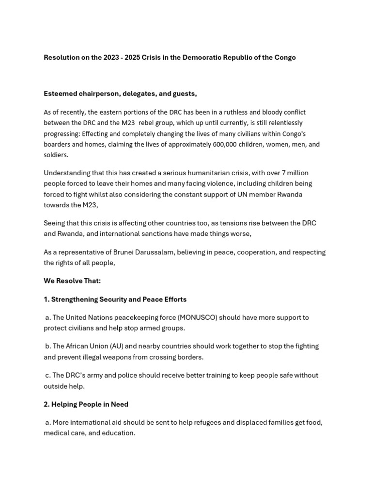 2023-2025 DRC Crisis Resolution Plan | PDF
