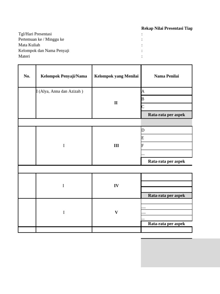 Form Rekap Nilai Presentasi Tiap Kelompok - 2025 | PDF