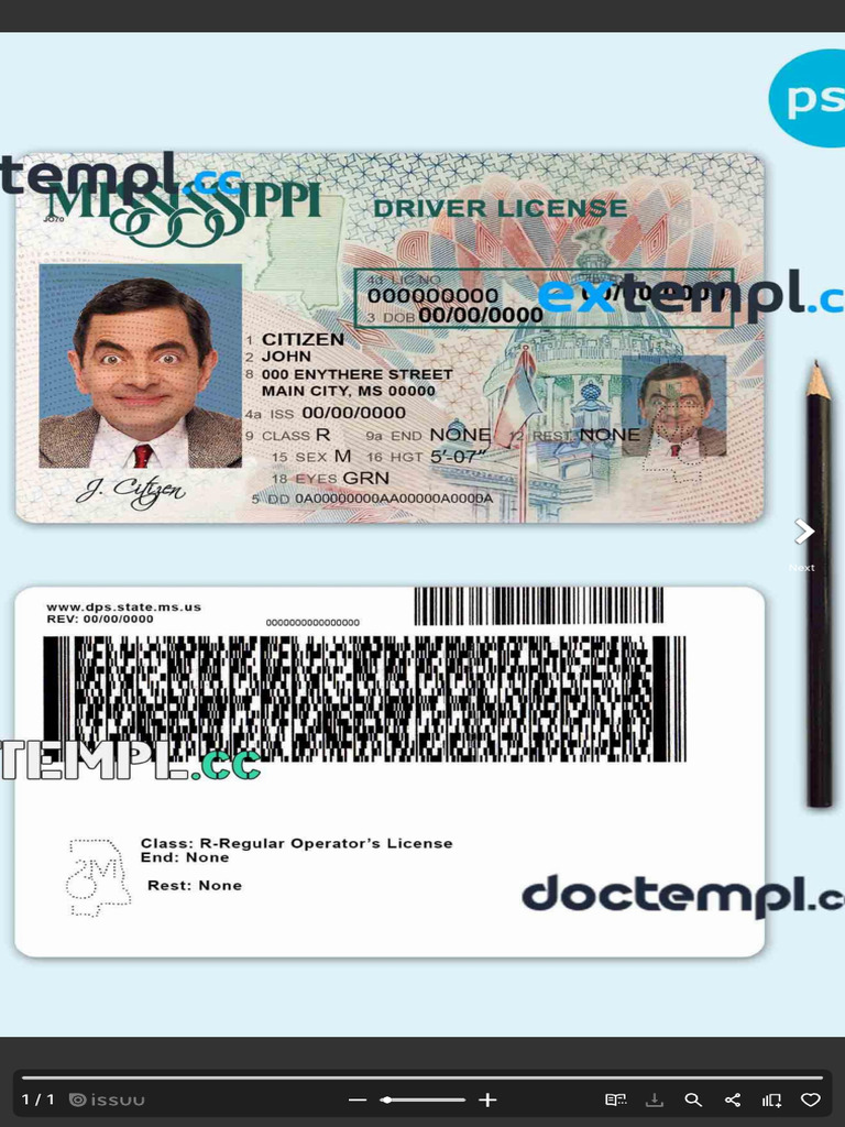 Sample USA Mississippi Driving License Template in PSD Format Download ...