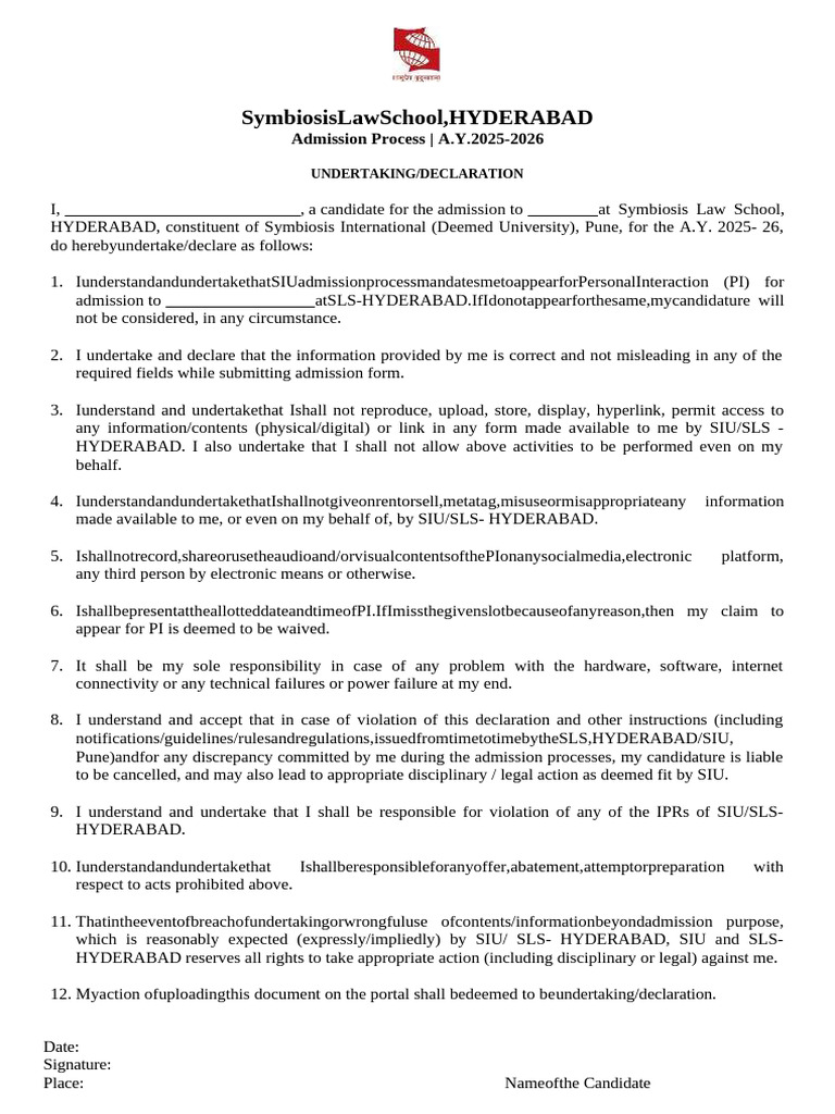 Undertaking - Declaration ONLINE - PI SLS HYDERABAD | PDF | Justice ...