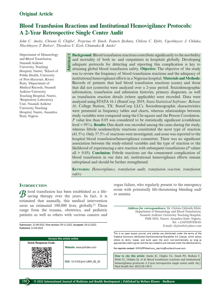 Blood Transfusion Reactions and Institutional.11 | PDF | Blood ...
