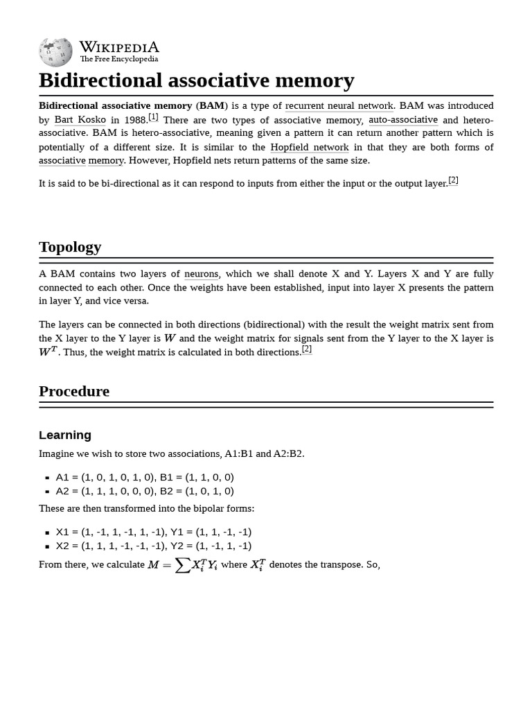 Bidirectional_associative_memory | PDF | Machine Learning | Computational Neuroscience