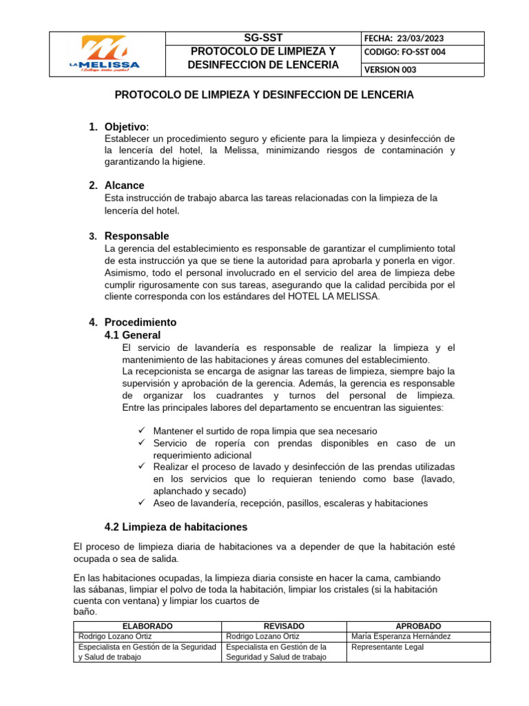 Protocolo de Limpieza y Desinfeccion de Lenceria | PDF