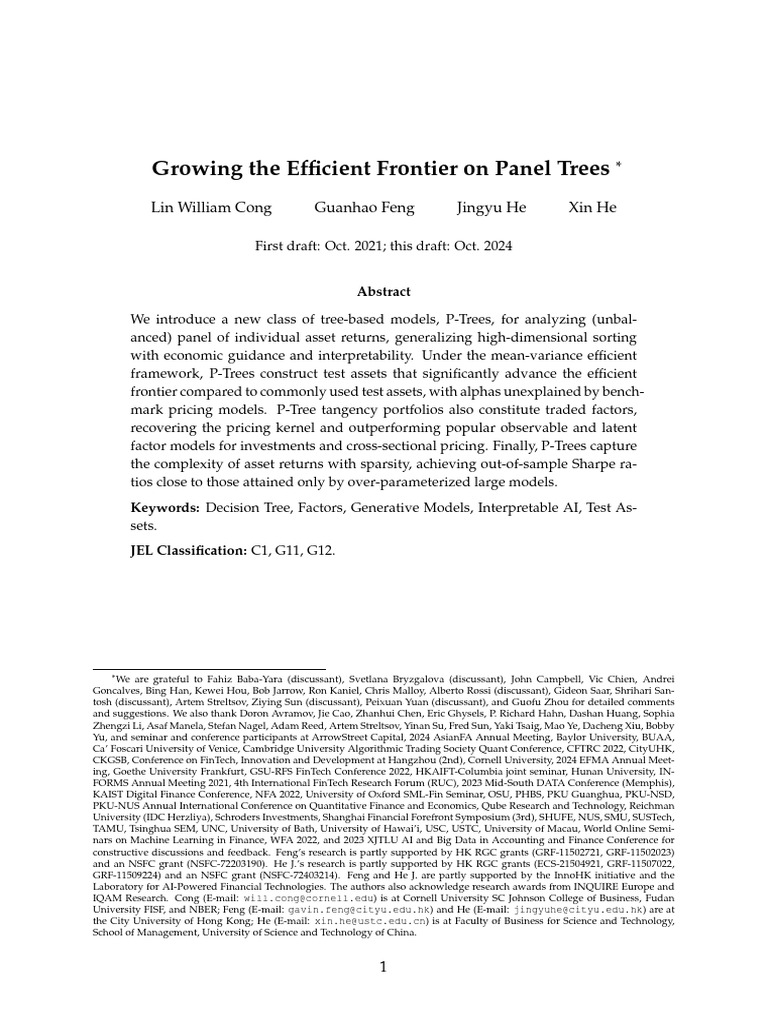 Growing The Efficient Frontier On Panel Trees: Lin William Cong Guanhao ...