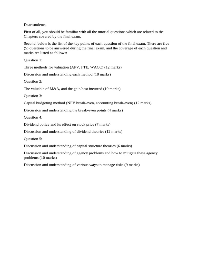 Final Exam Key Points and Topics | PDF
