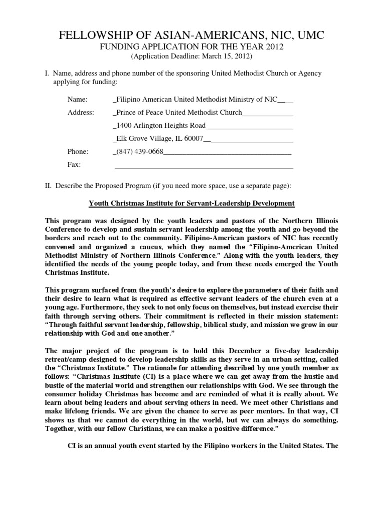 CI - FAA Grant Proposal 2012 | PDF | United Methodist Church | Methodism