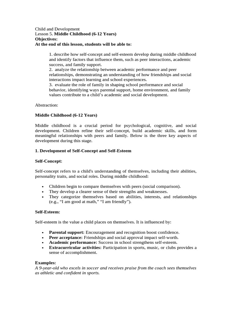 CAD Lesson 5 Middle Childhood | PDF | Self Concept | Self Esteem