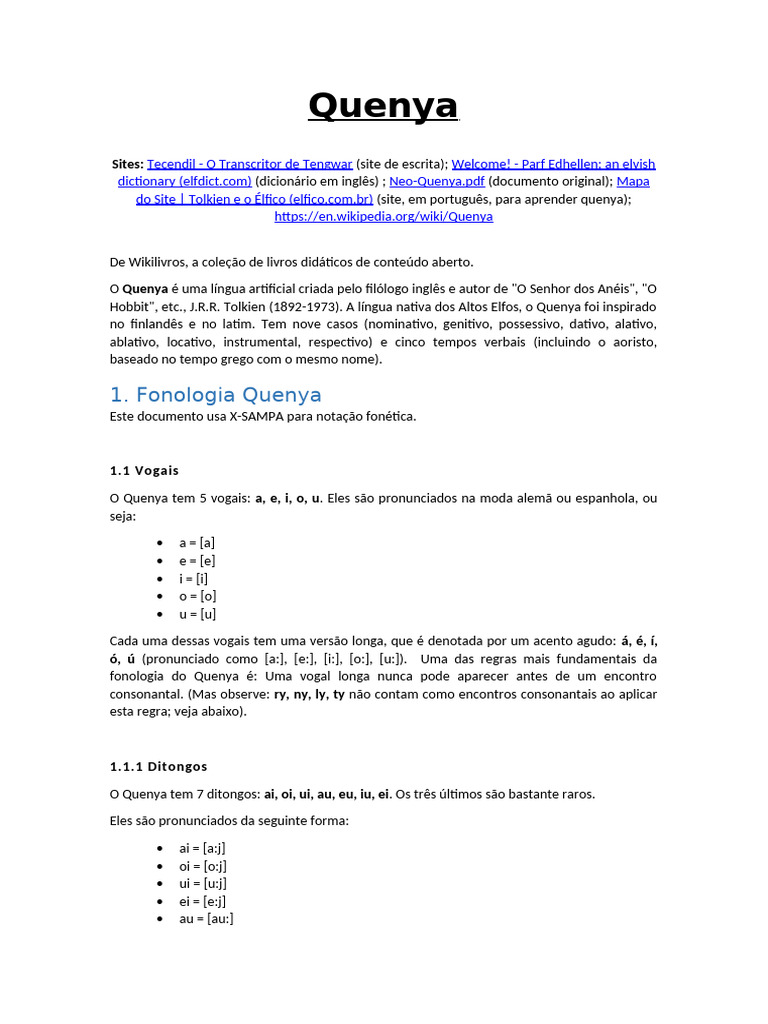 Quenya | PDF | Assunto (gramática) | Sílaba